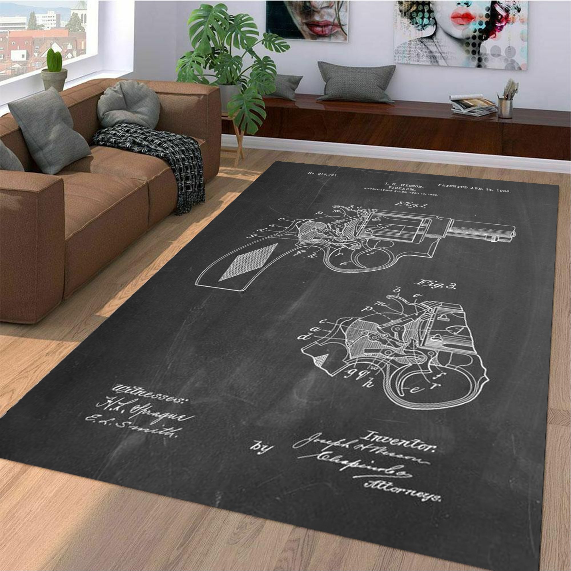 Smith And Wesson Revolver Blueprint Area Rug – HighSportPrint