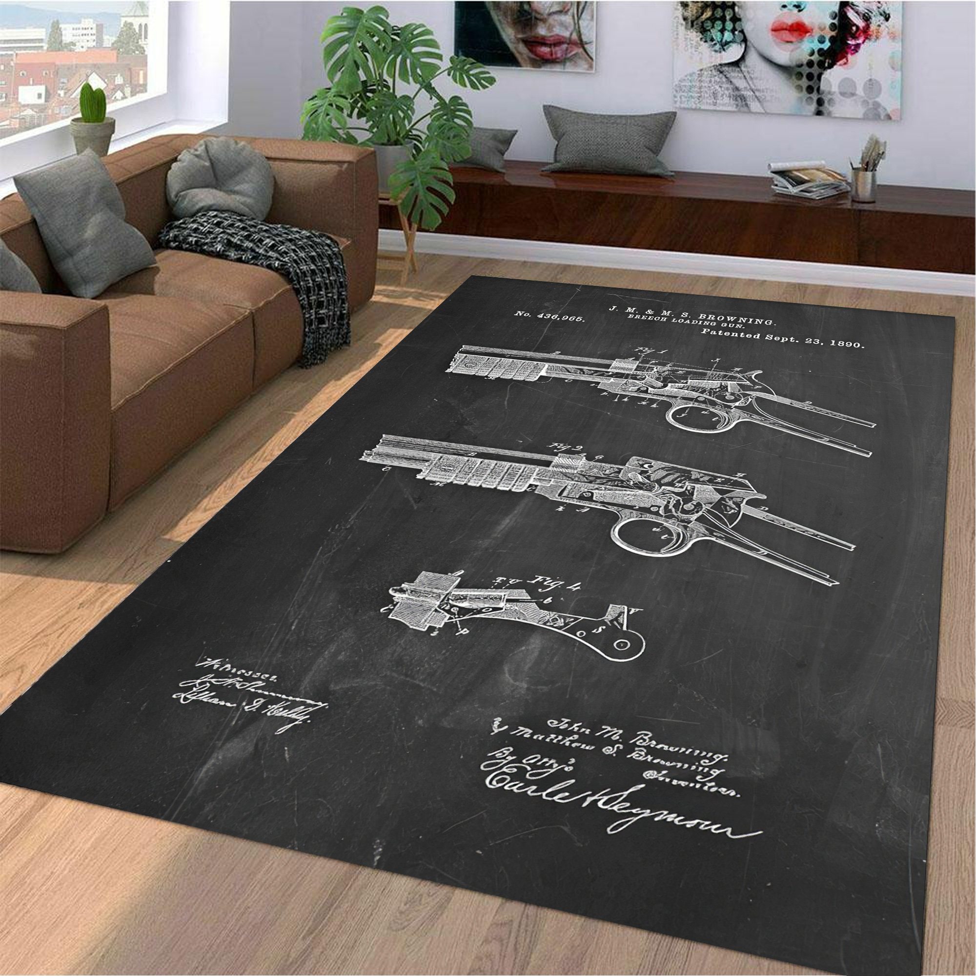 Winchester Model 1890 Gun Patent Blueprint Area Rug – HighSportPrint