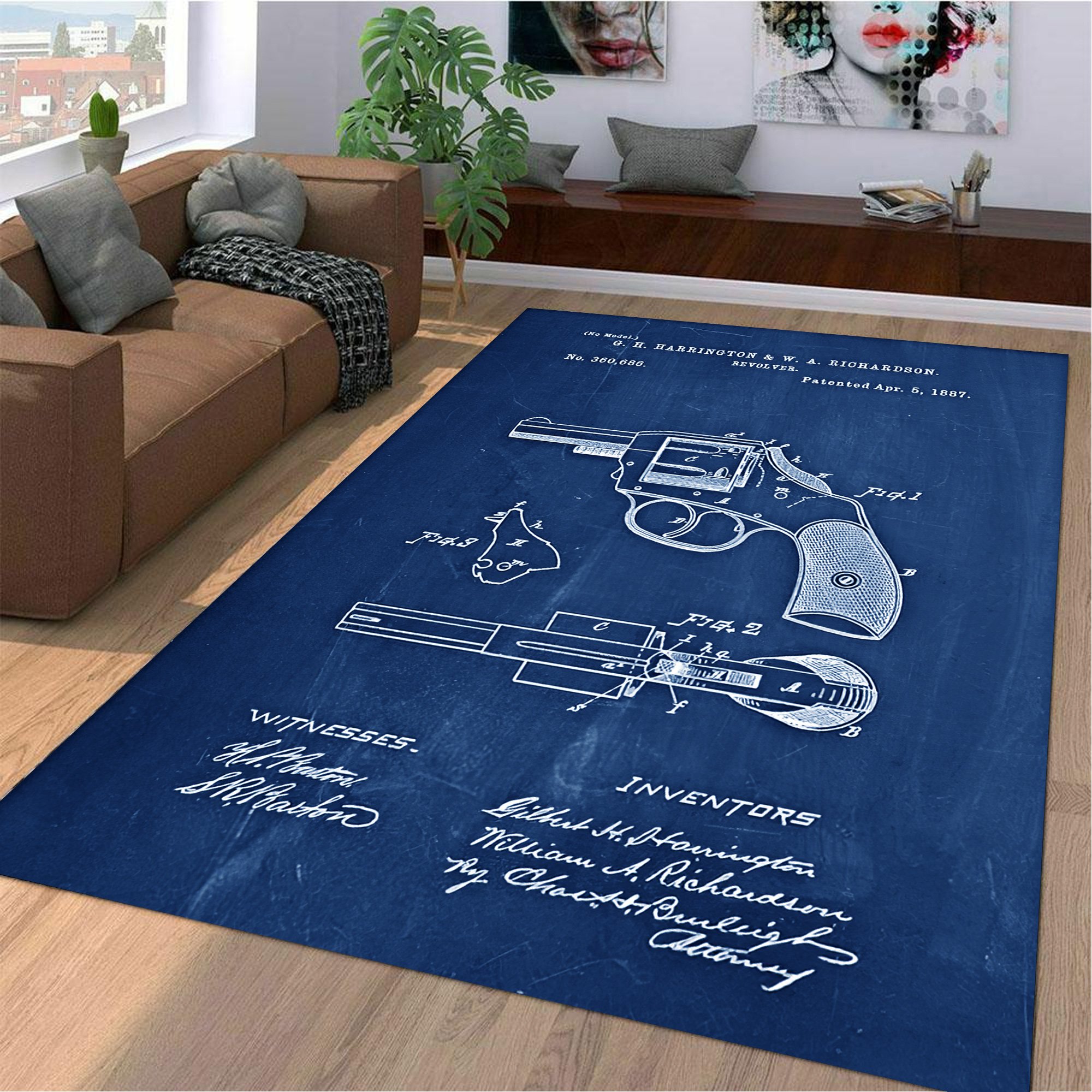 Revolver Pistol Patent Blueprint Area Rug – HighSportPrint