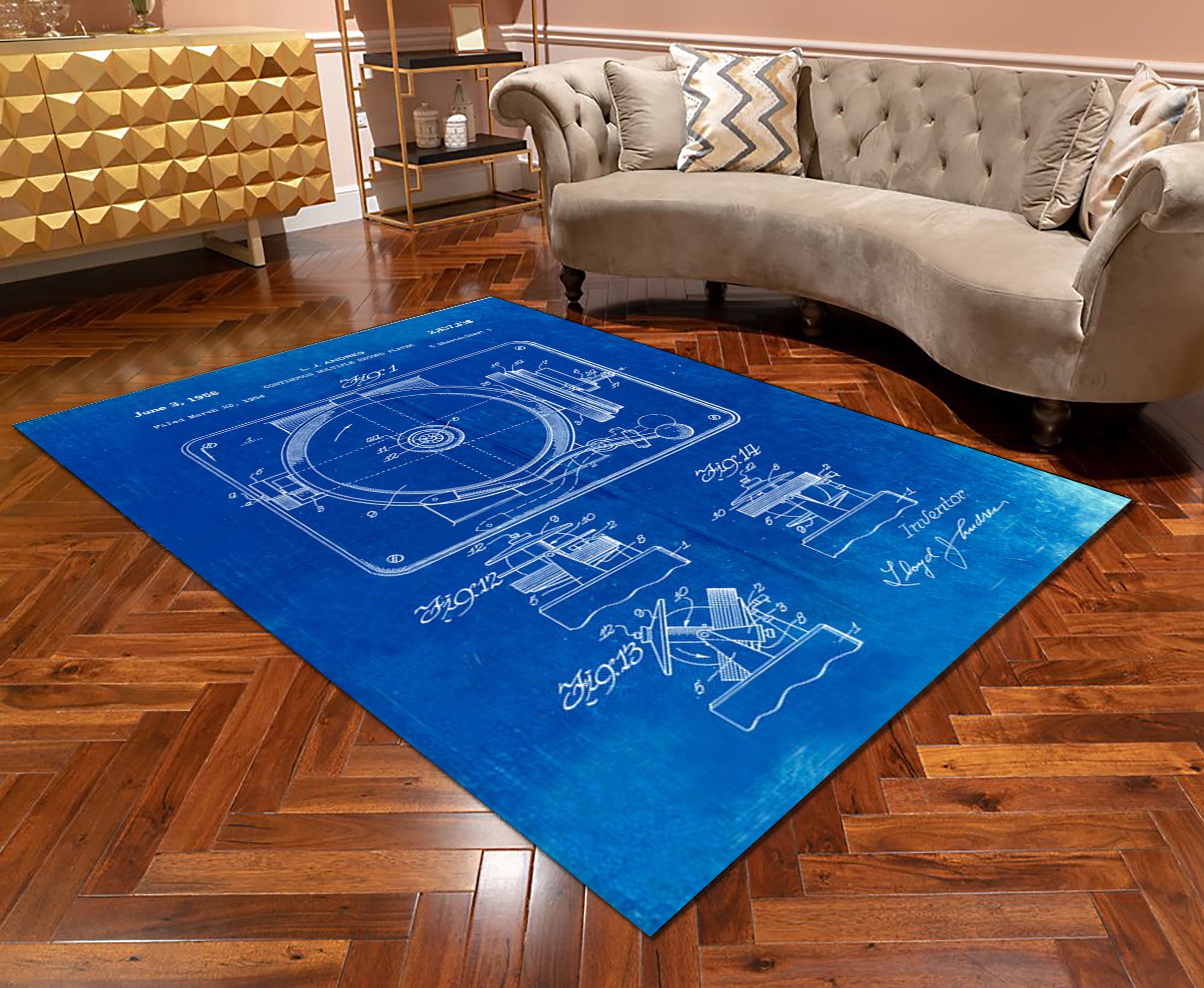 Continuous Multiple Record Player Patent Area Rug – HighSportPrint