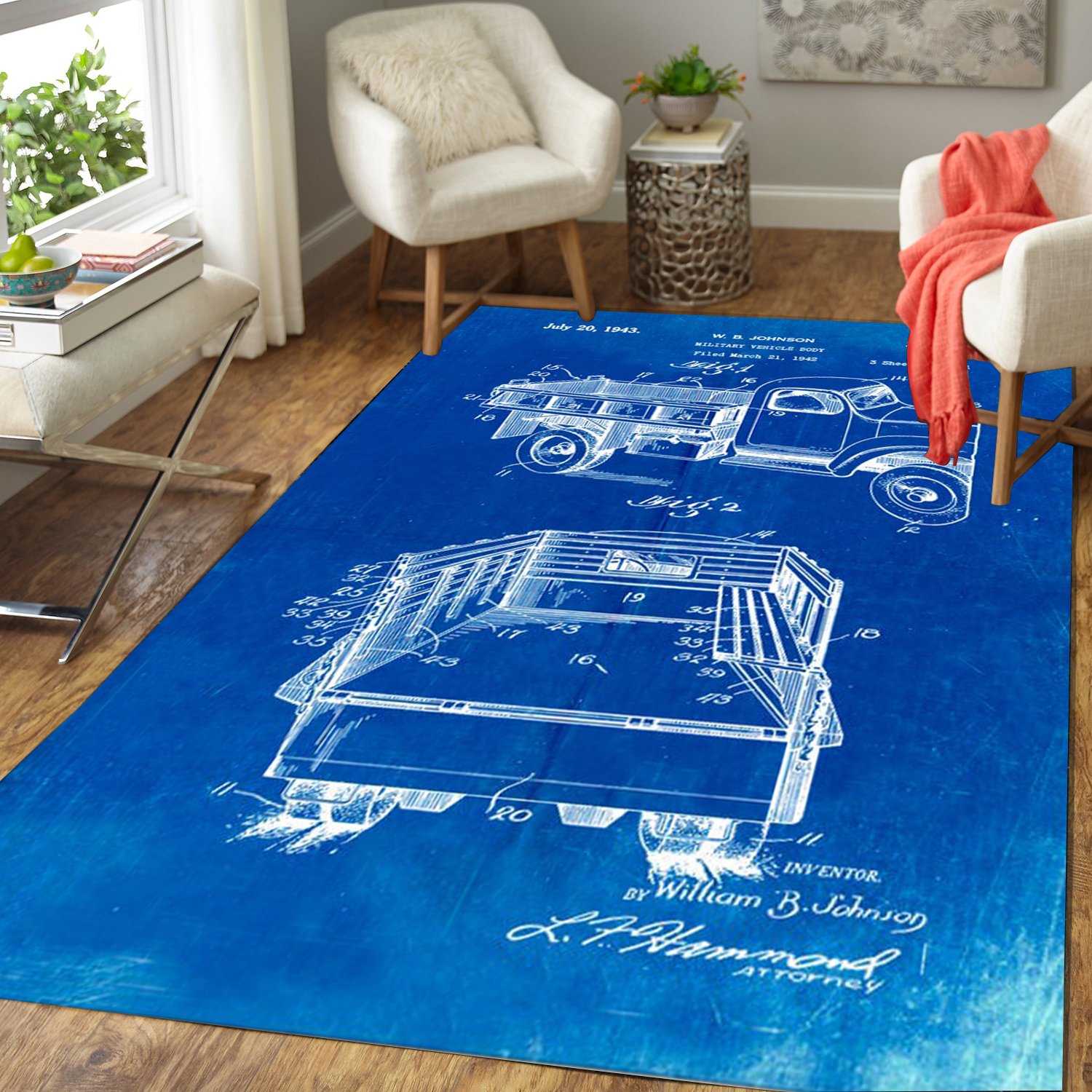 Army Troops Transport Truck Patent Blueprint Area Rug – HighSportPrint
