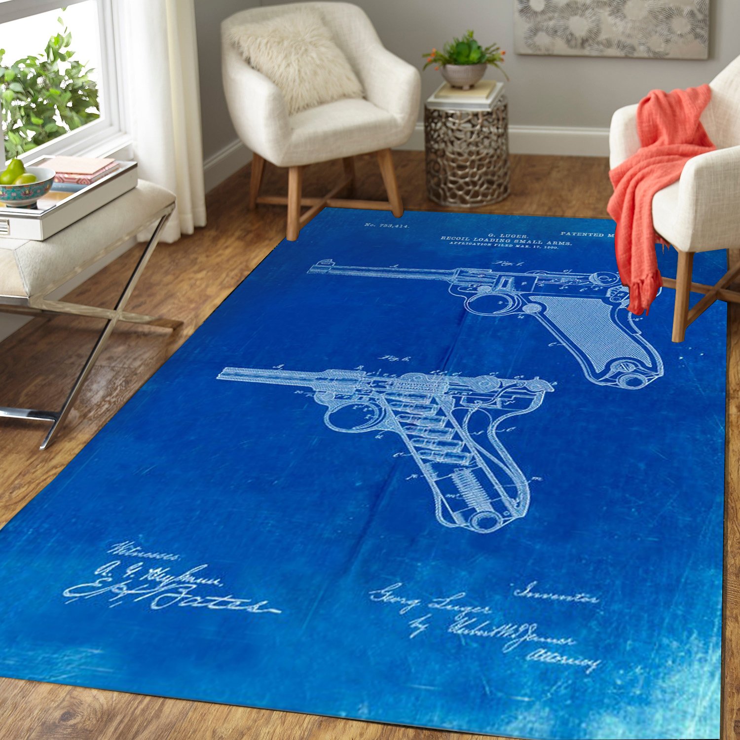 Luger Pistol Patent Blueprint Area Rug – HighSportPrint