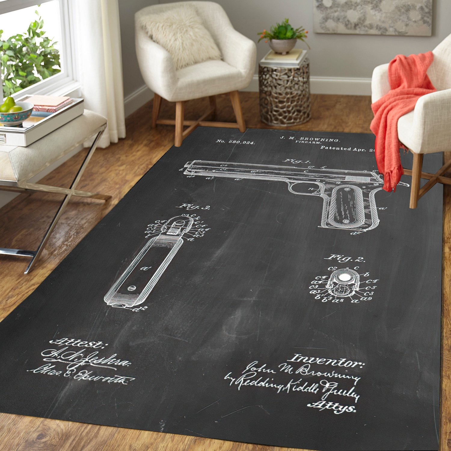 Colt Automatic Pistol Of 1900 Patent Blueprint Area Rug – HighSportPrint