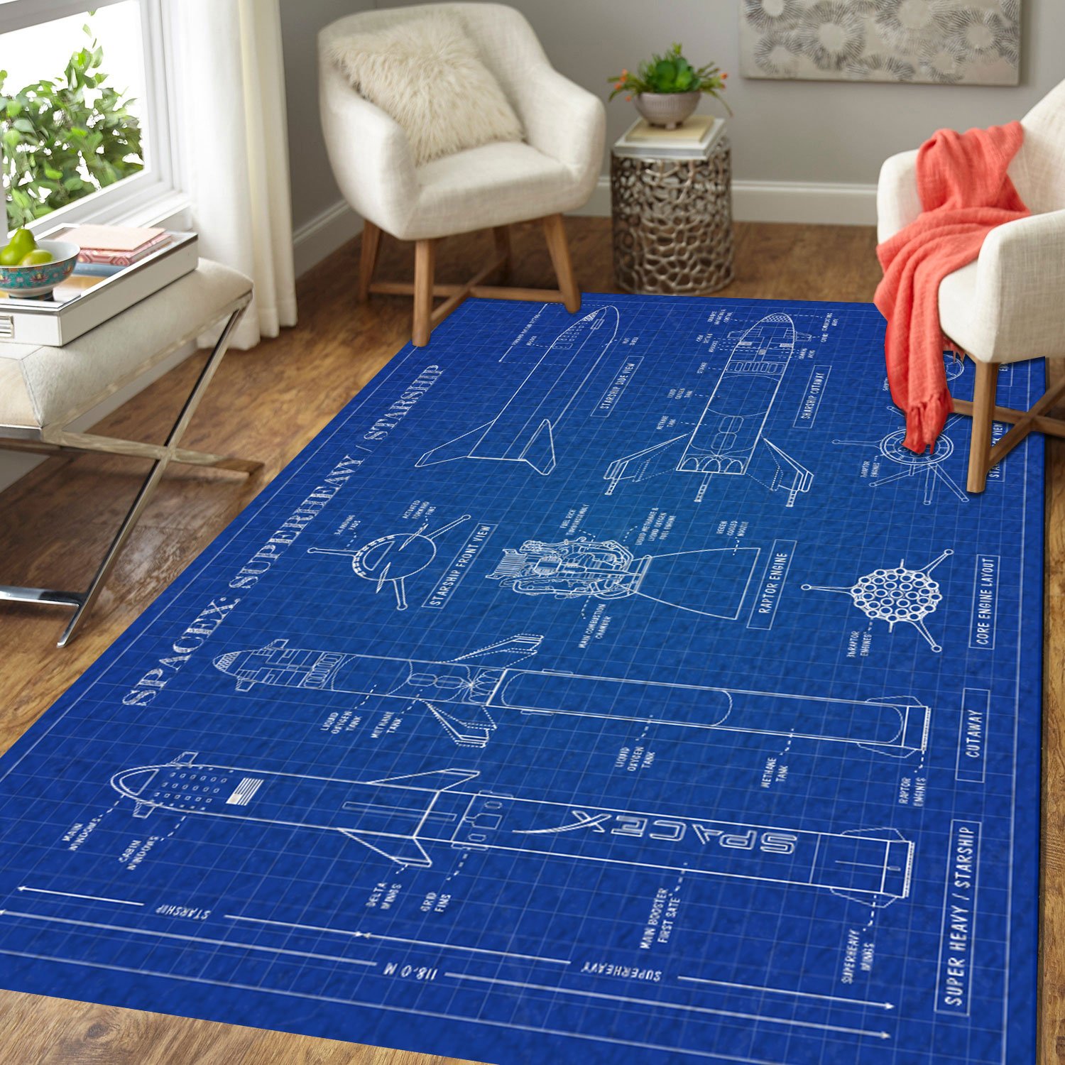 Spacex Superheavy Blueprint Area Rug – HighSportPrint