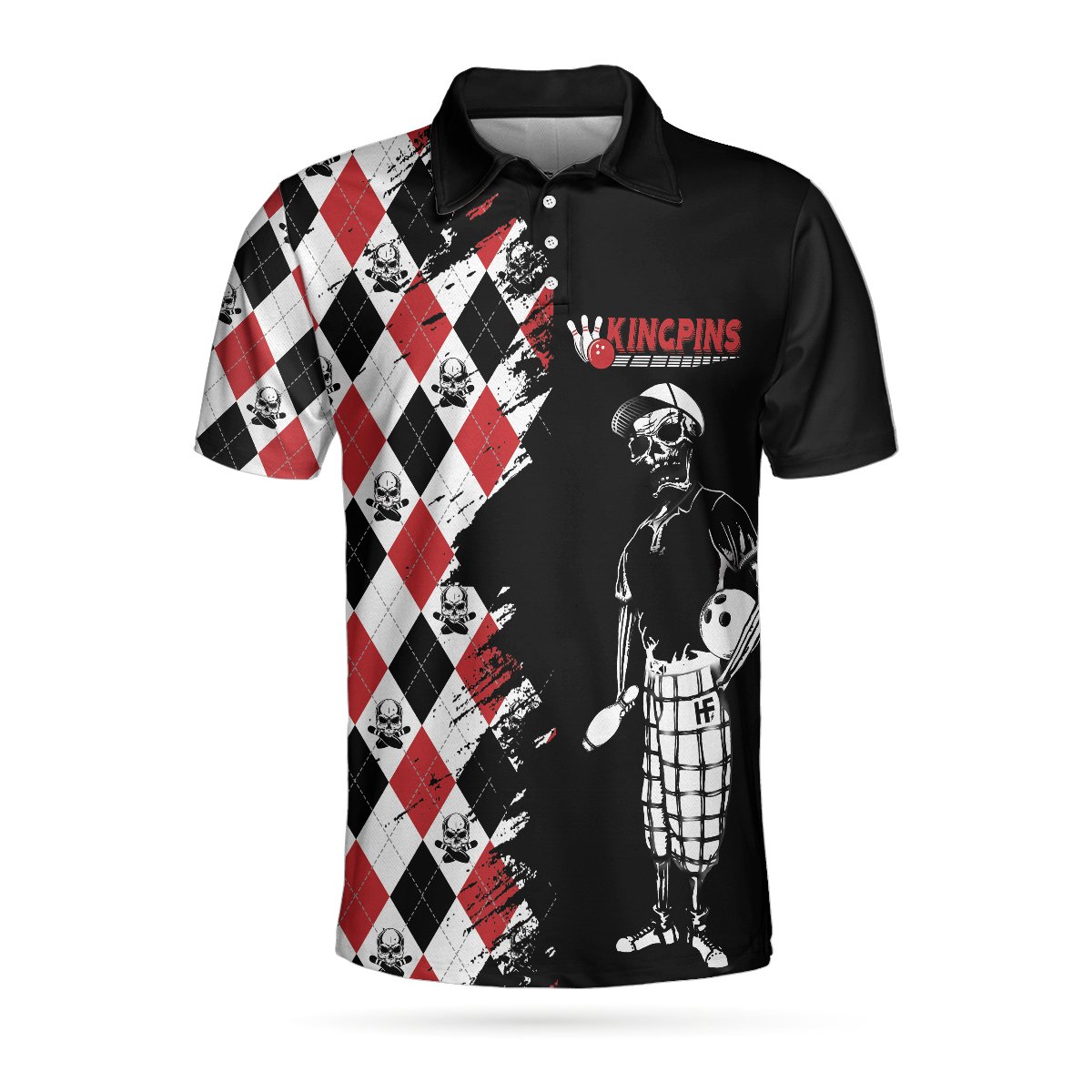 Bowling Red Black White Skull Pattern Polo Shirt – HighSportPrint