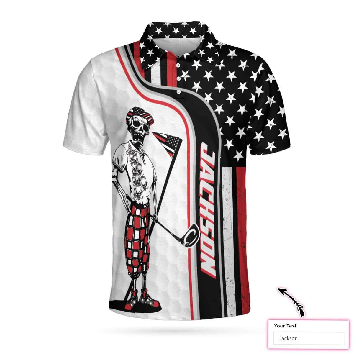 Personalized Golfer On Black And Red American Flag Custom Polo Shirt ...
